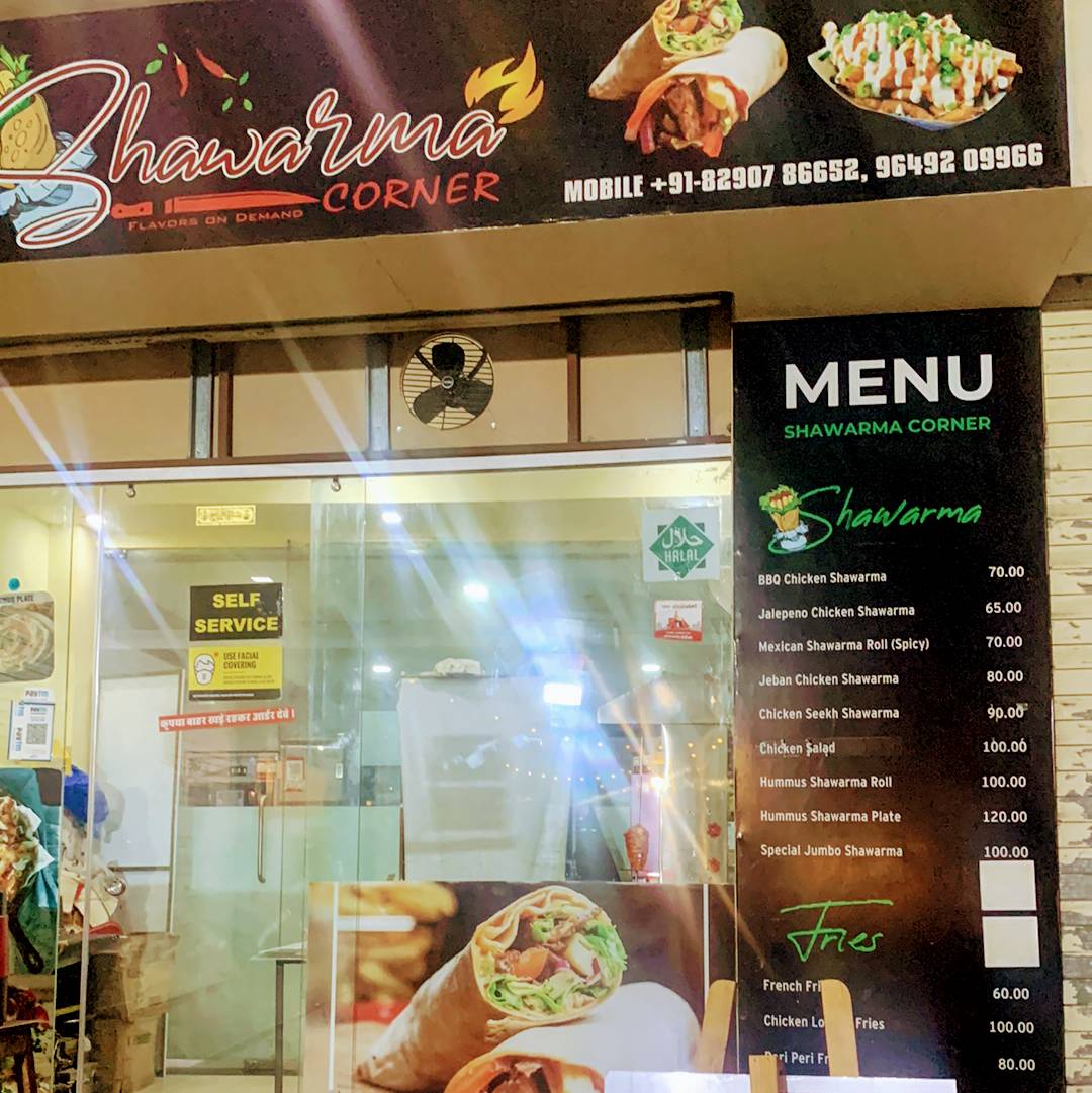 Menu at Shawarma corner, Udaipur