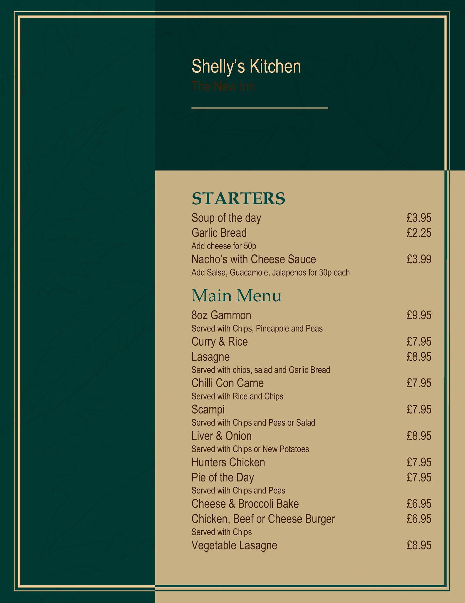 Menu at Shelly's Kitchen pub & bar, Saltfleet