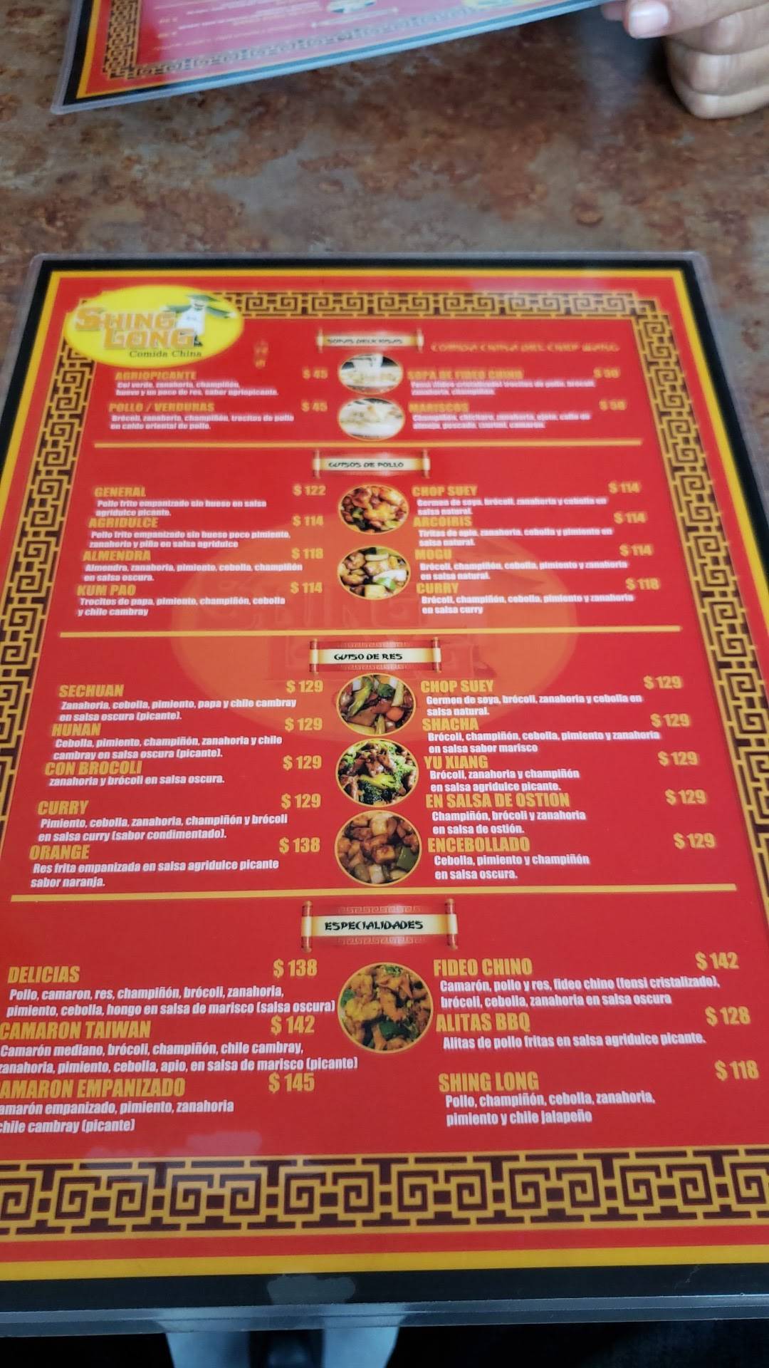 Carta del restaurante Shing Long, Monterrey, Av. Revolución 3448