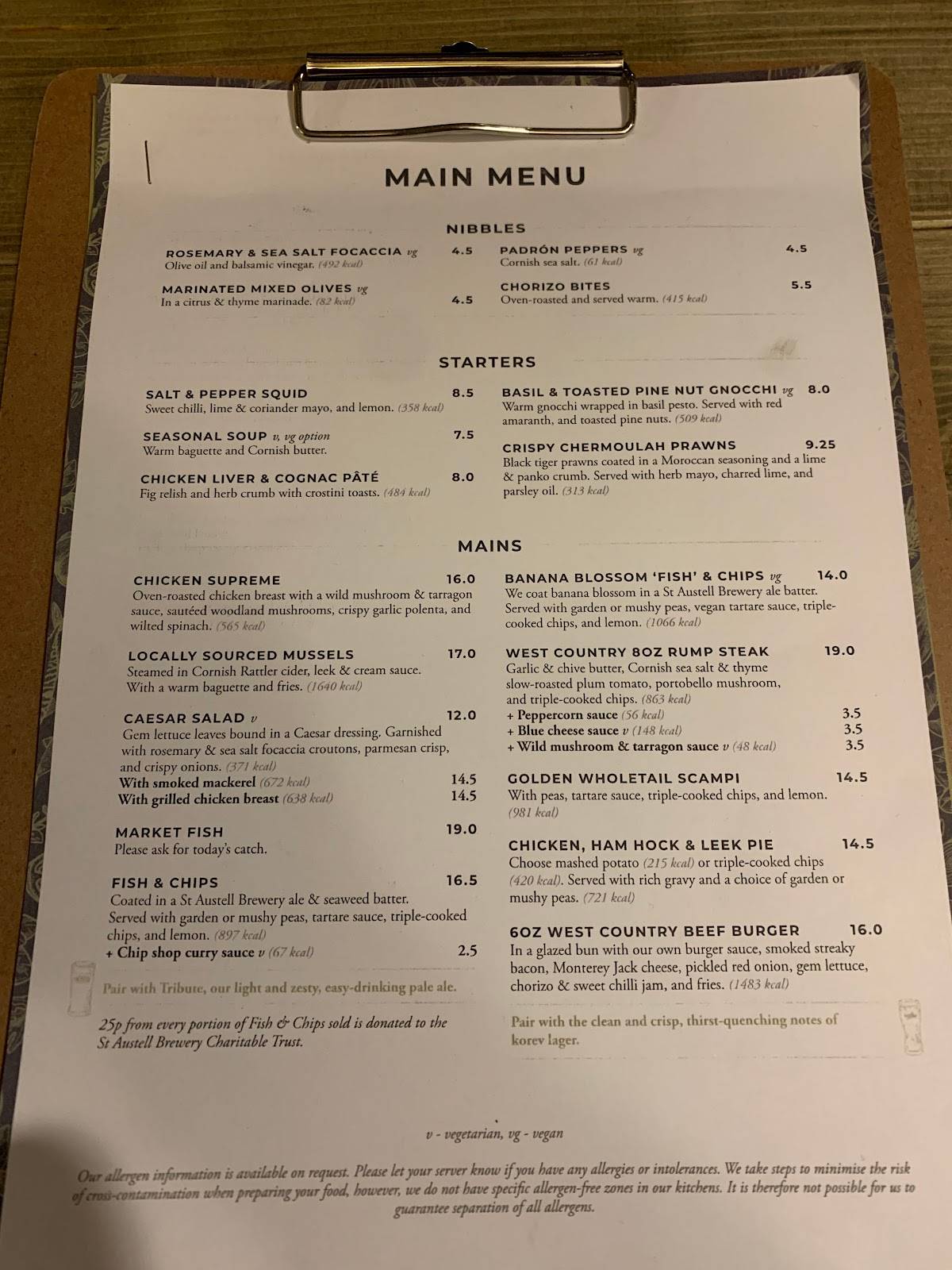 Menu at Ship Inn, Mousehole pub & bar, Penzance