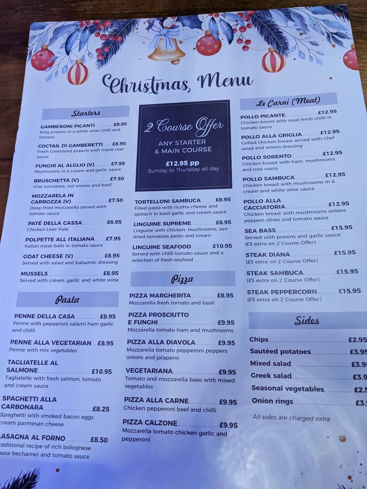 Menu at Sambuca restaurant, Shipley