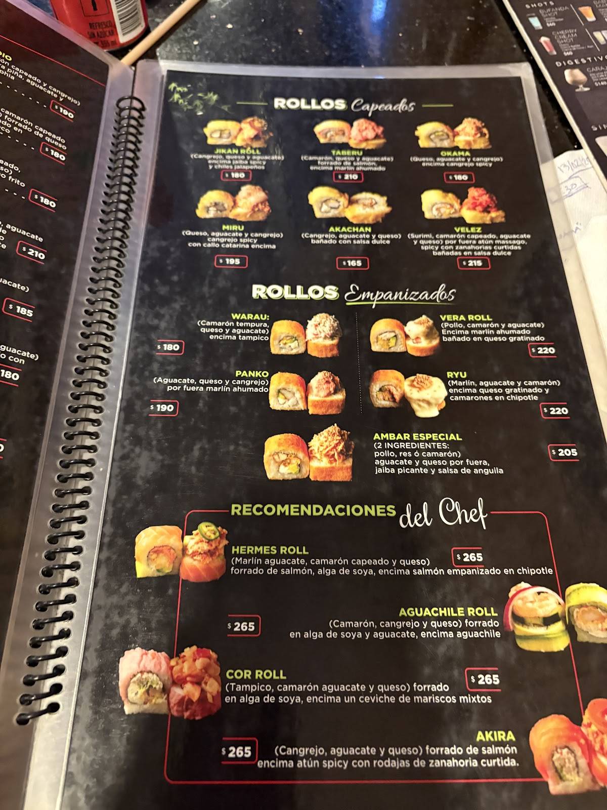 Menu at Shirami restaurant, Ensenada, C. Ambar 312