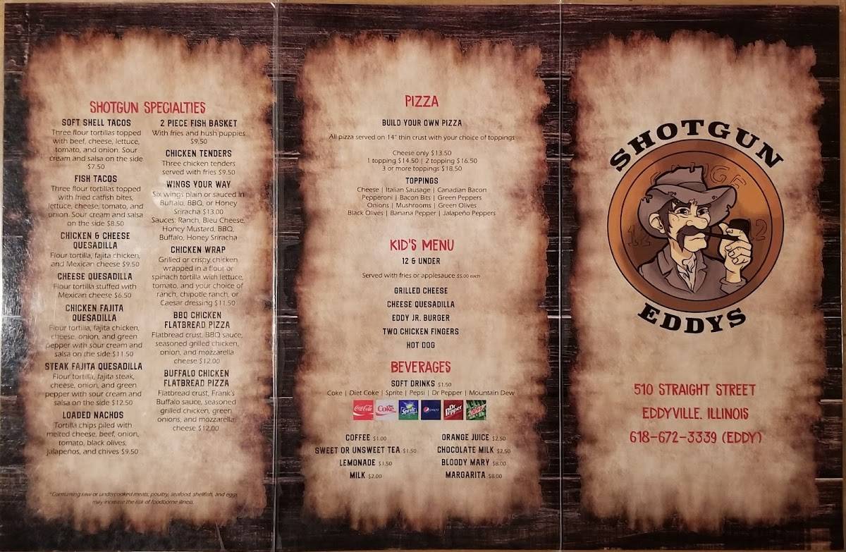 Menu at Shotgun Eddys pub & bar, Eddyville
