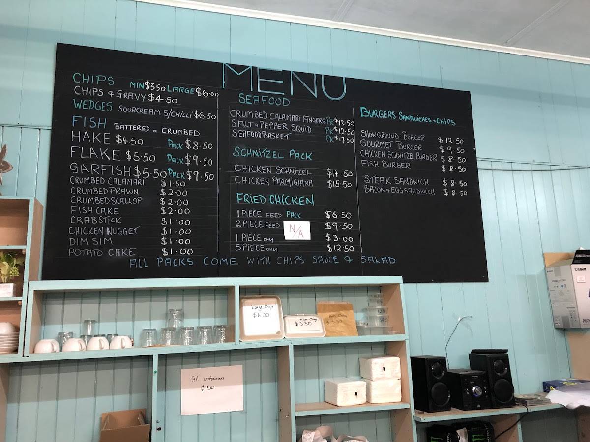 Menu at Showgrounds Cafe, Naracoorte