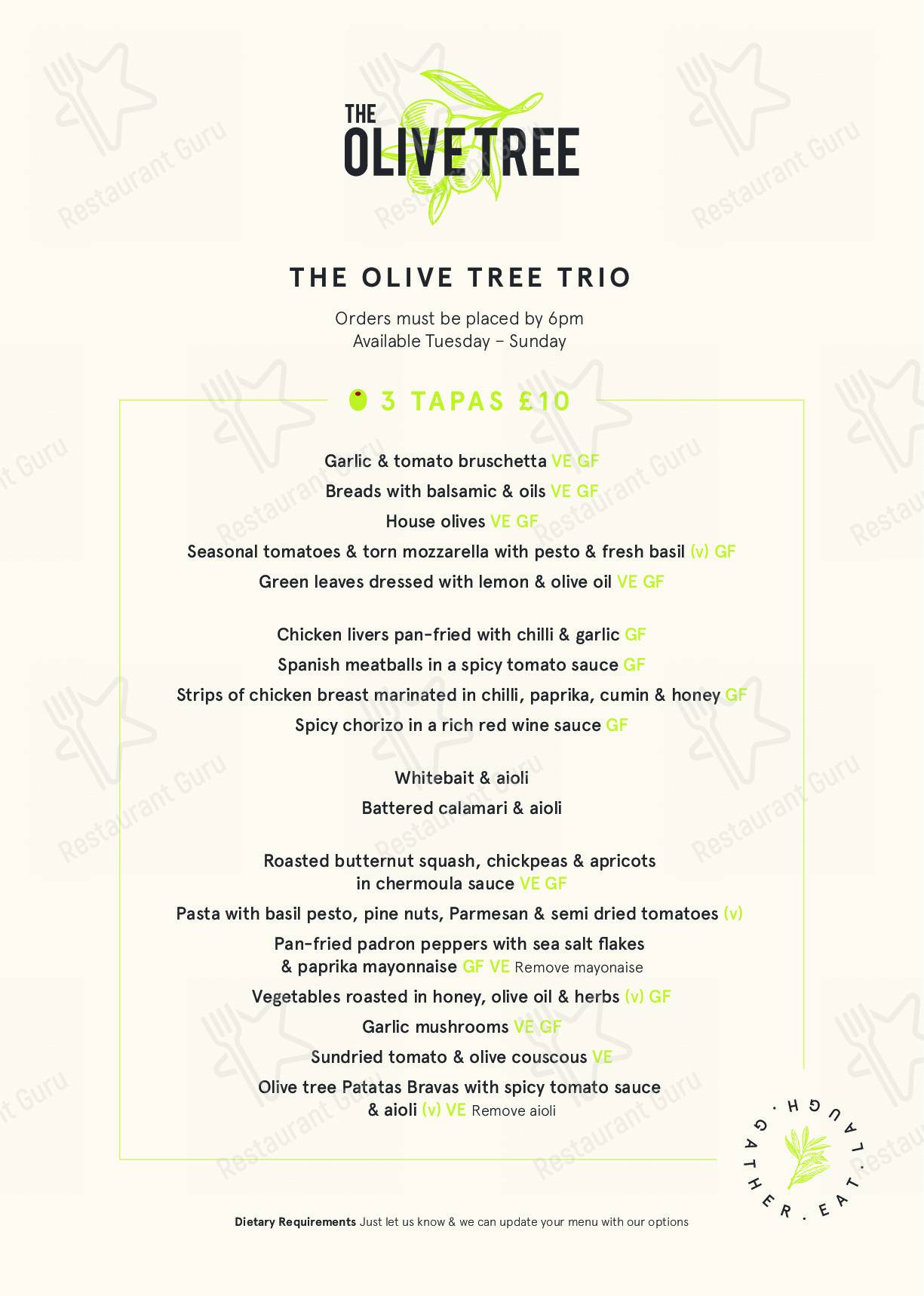 Menu at OLIVE GROVE restaurant, Shrewsbury