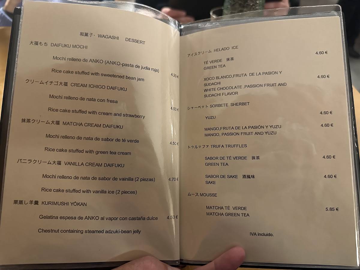 Carta del restaurante Shunka, Barcelona, Carrer dels Sagristans