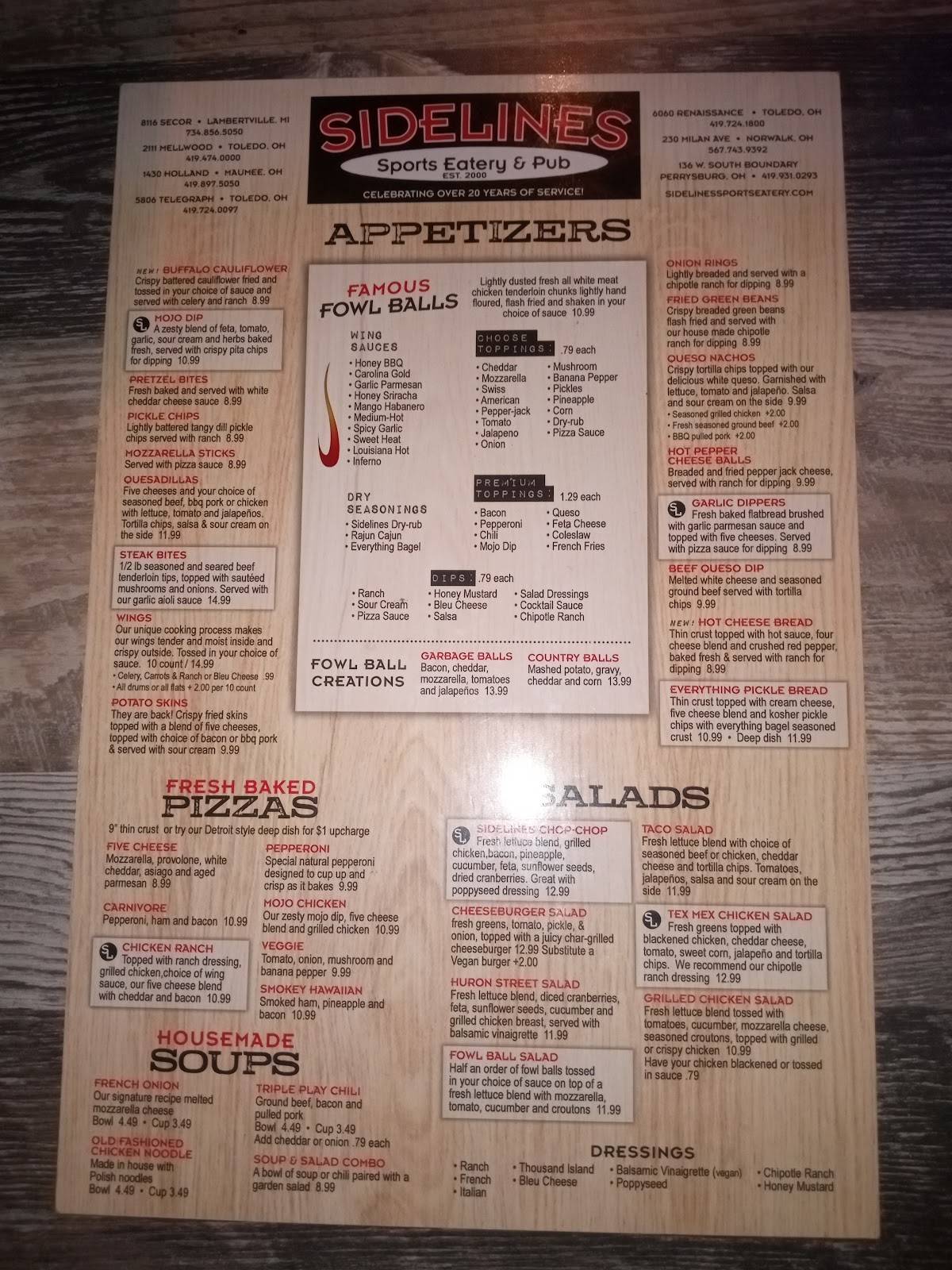 Menu at Sidelines III - Telegraph pub & bar, Toledo, Telegraph Rd