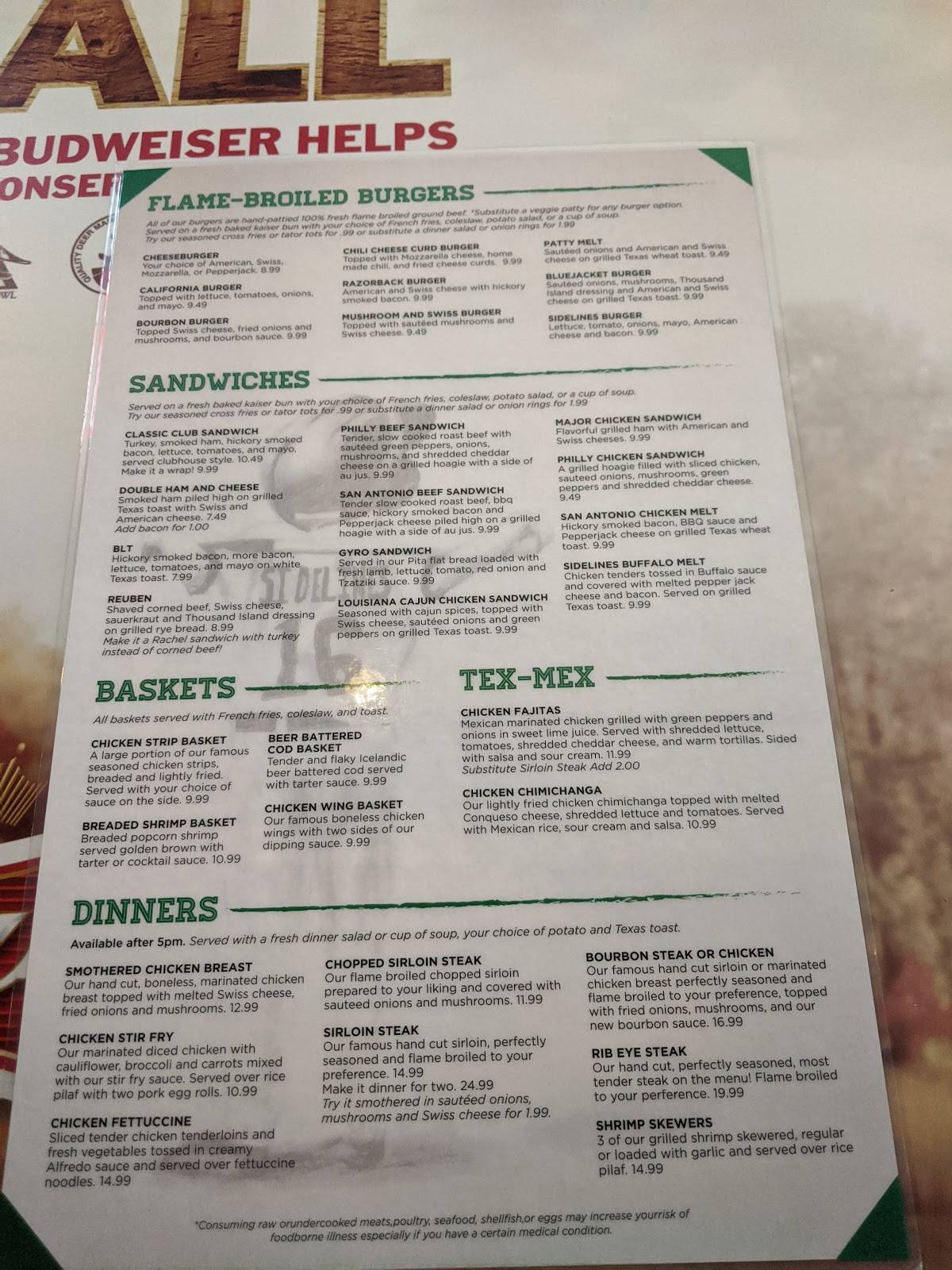 Menu at Sidelines Sports Grill Ltd pub & bar, Cambridge