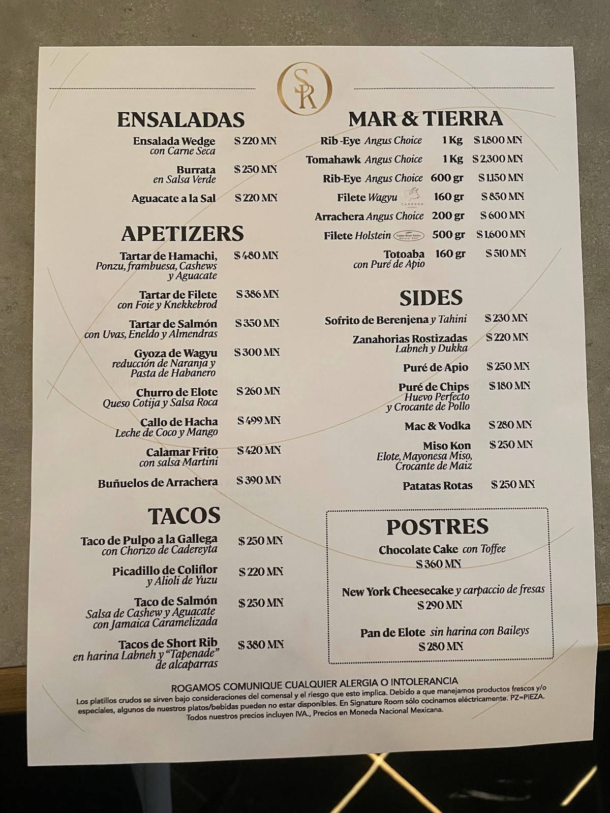 Menu at Signature Room Restaurant Bar & Famous Rooftop, San Pedro Garza ...