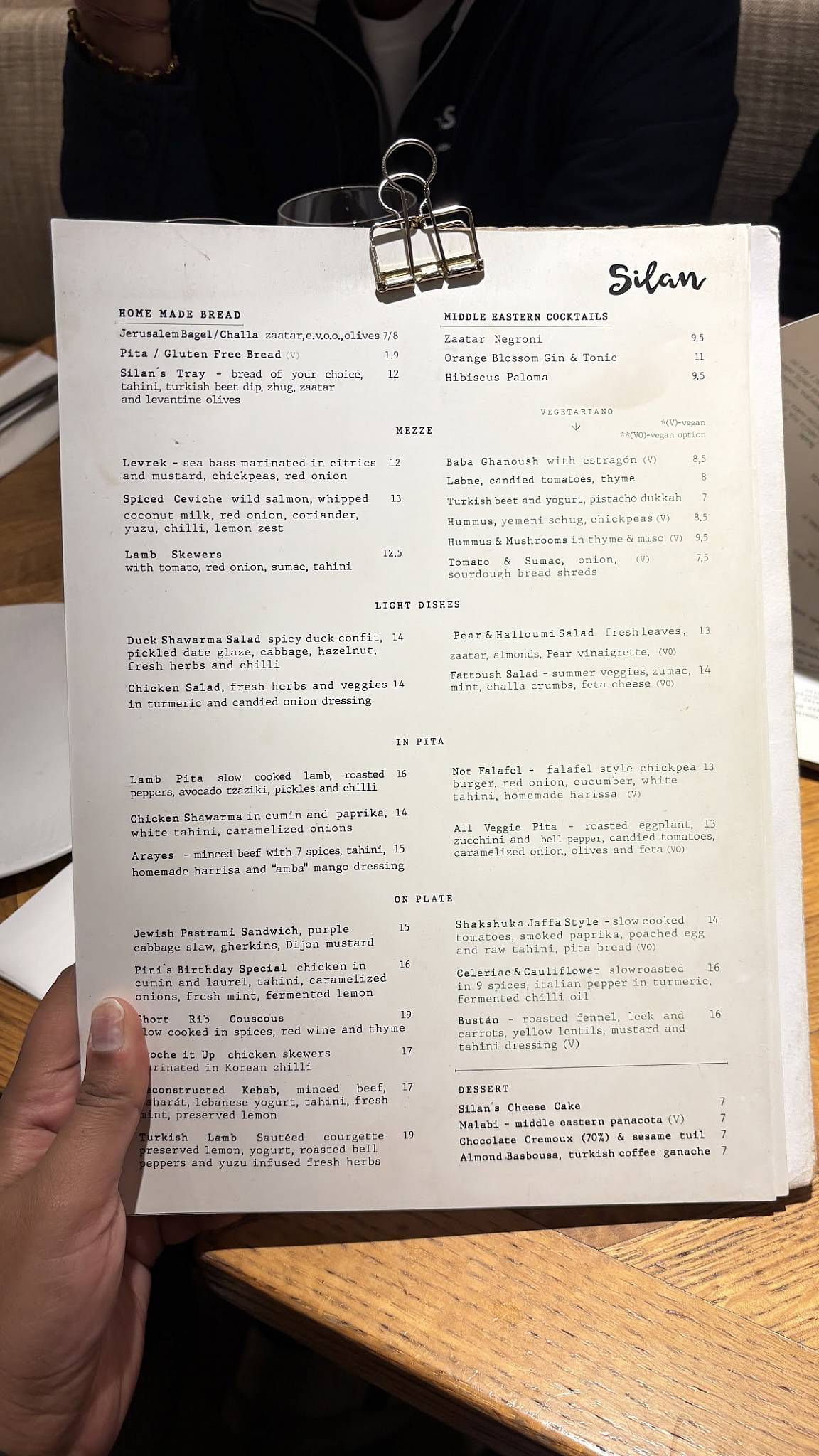 Carta del restaurante Silan, Barcelona, Carrer d'Enric Granados