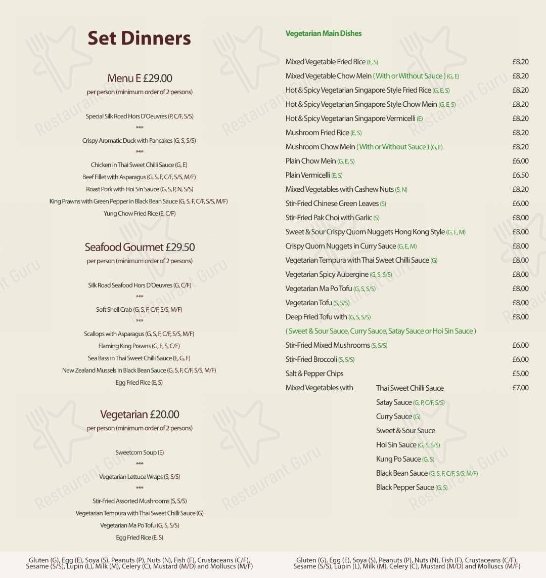 Menu at Silk Road II restaurant, Heacham