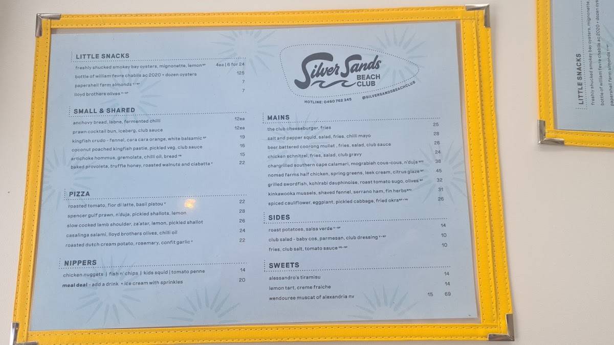 Carta de Silver Sands Beach Club, Aldinga Beach