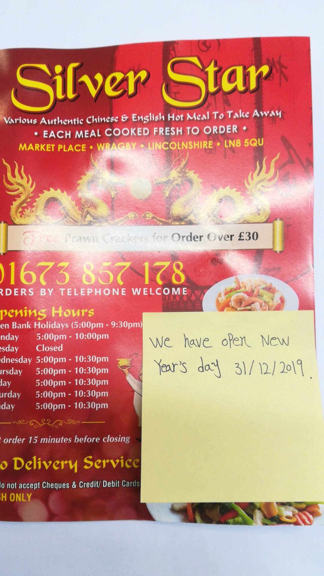Menu at Silver Star fast food, Wragby