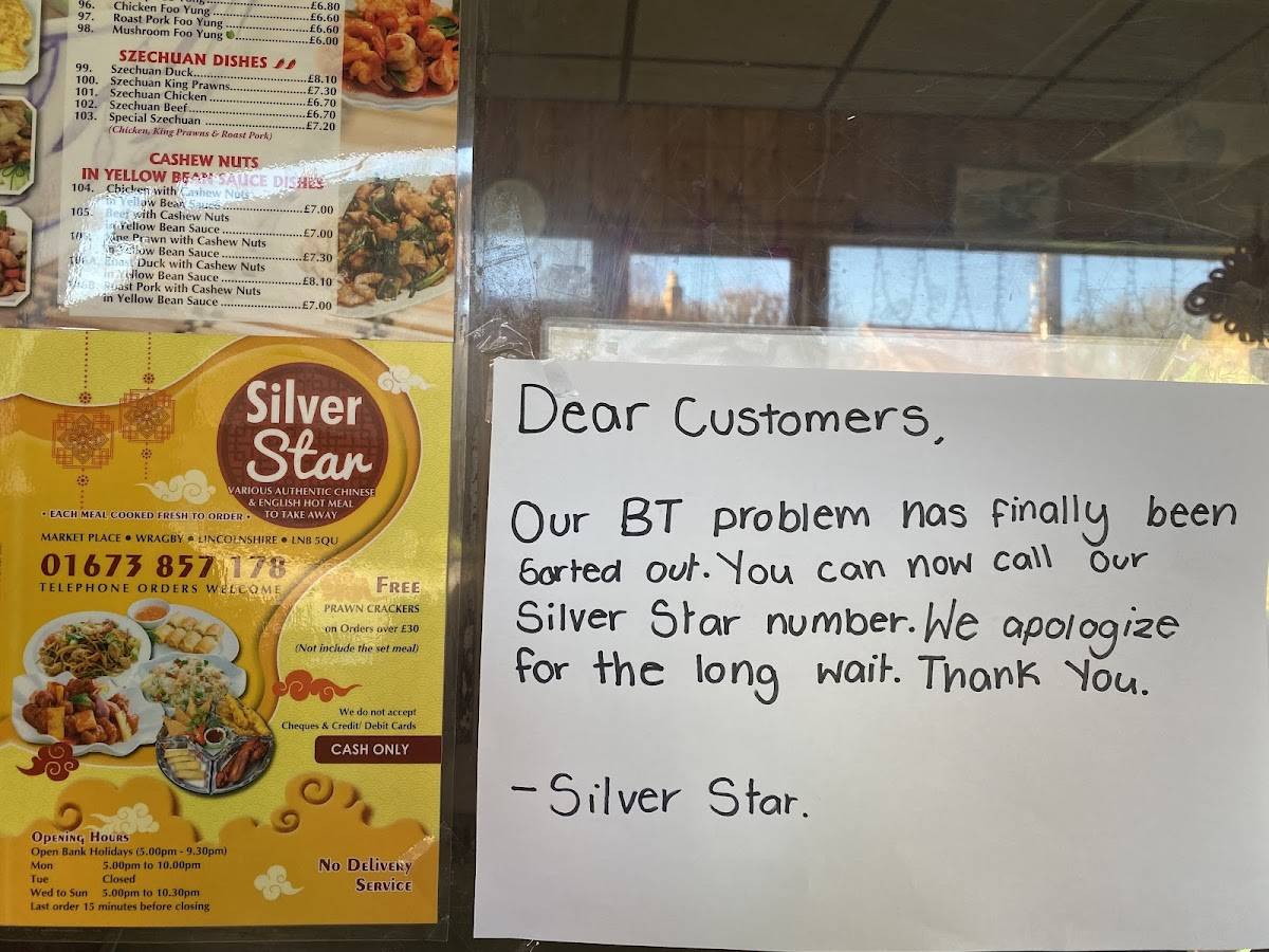 Menu at Silver Star fast food, Wragby