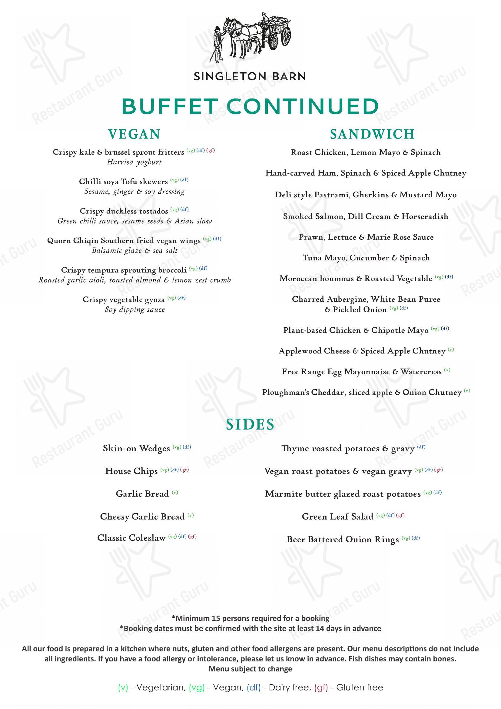 Menu at Singleton Barn, Ashford