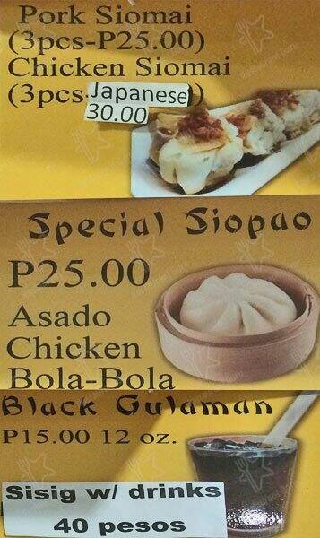 Menu at Siomai-Pao Express, Lapu-Lapu City