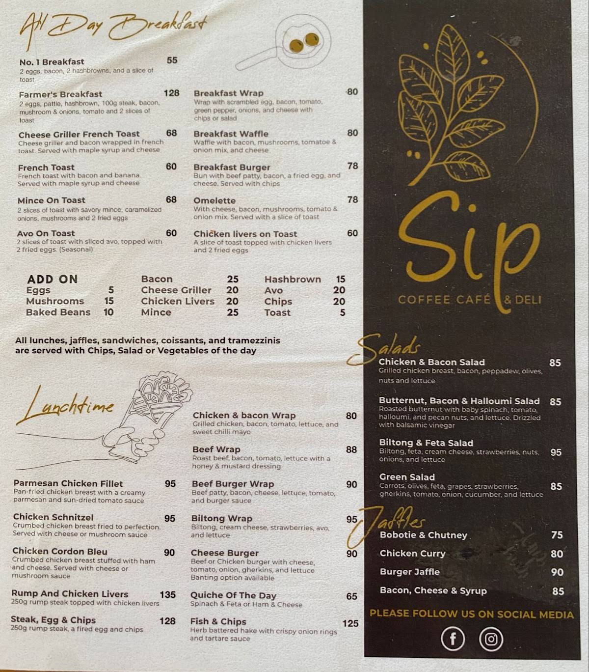 Menu at Country cafe (old Sip), White River