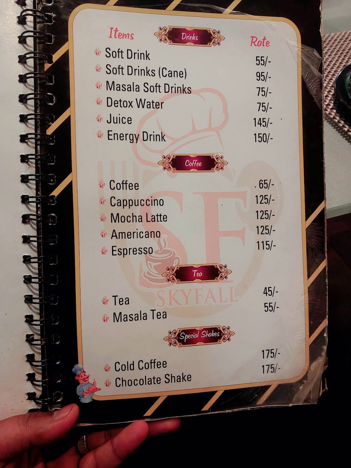 Menu at Skyfall rooftop restaurant, Patna
