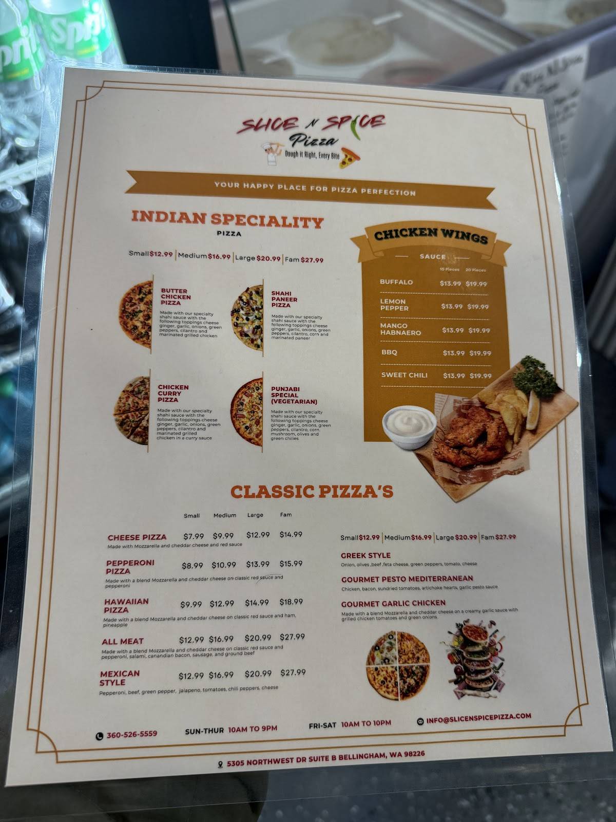 Menu at Slice N Spice Pizza restaurant, Bellingham