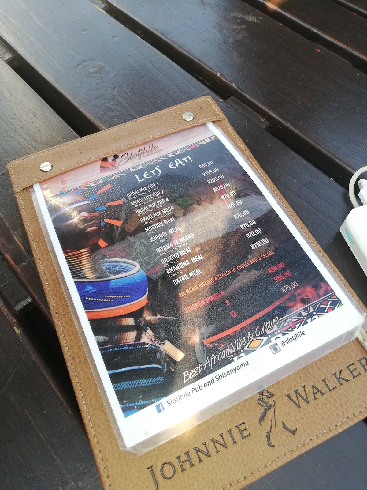 Menu at Slotjhile Pub & Shisanyama, Tembisa