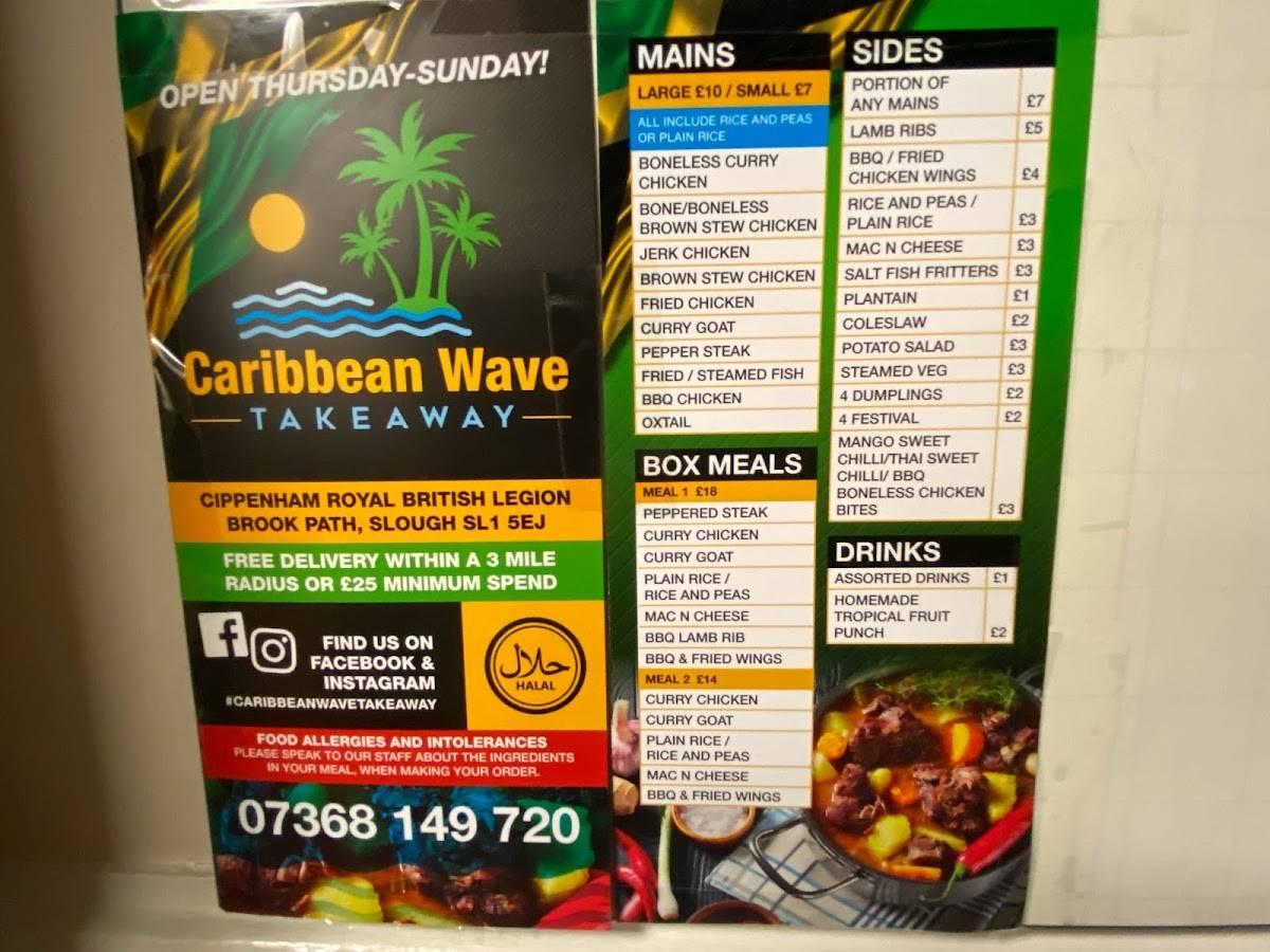 Menu at Caribbean Wave Takeaway restaurant, Slough