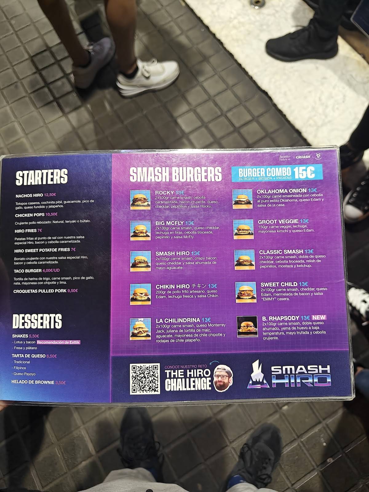 Carta del restaurante Smash Hiro, Barcelona