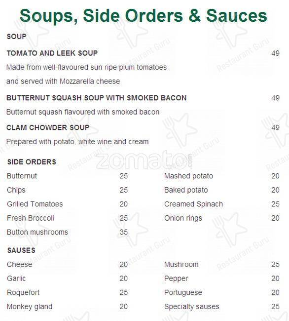 Menu at Smith & Wollensky Steak House restaurant, Germiston