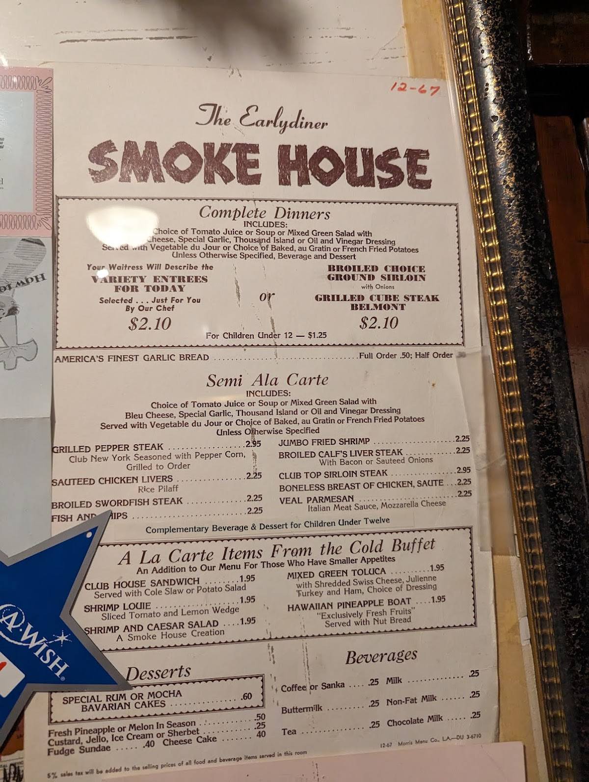 Menu at Smoke House Restaurant, Burbank
