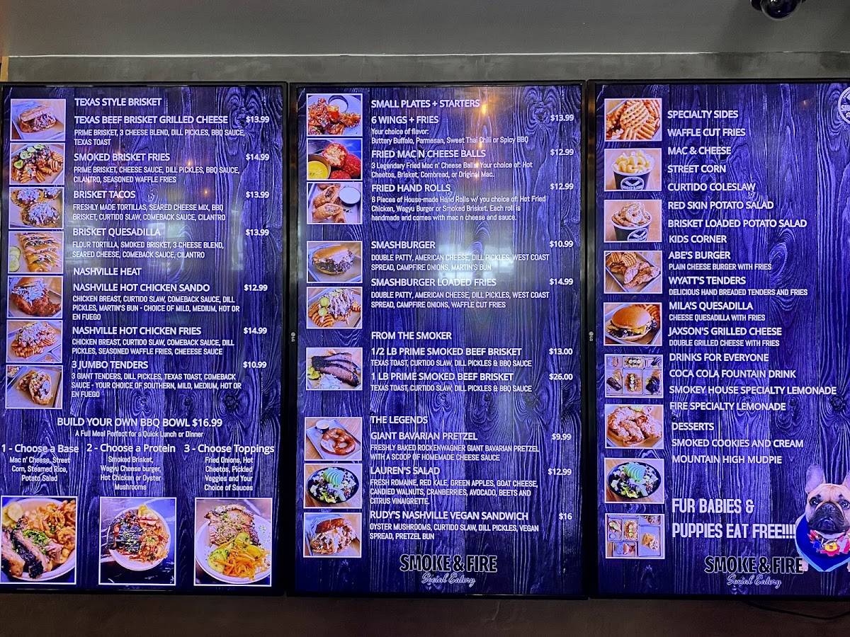 Menu at Smoke and Fire Social Eatery BBQ, Riverside