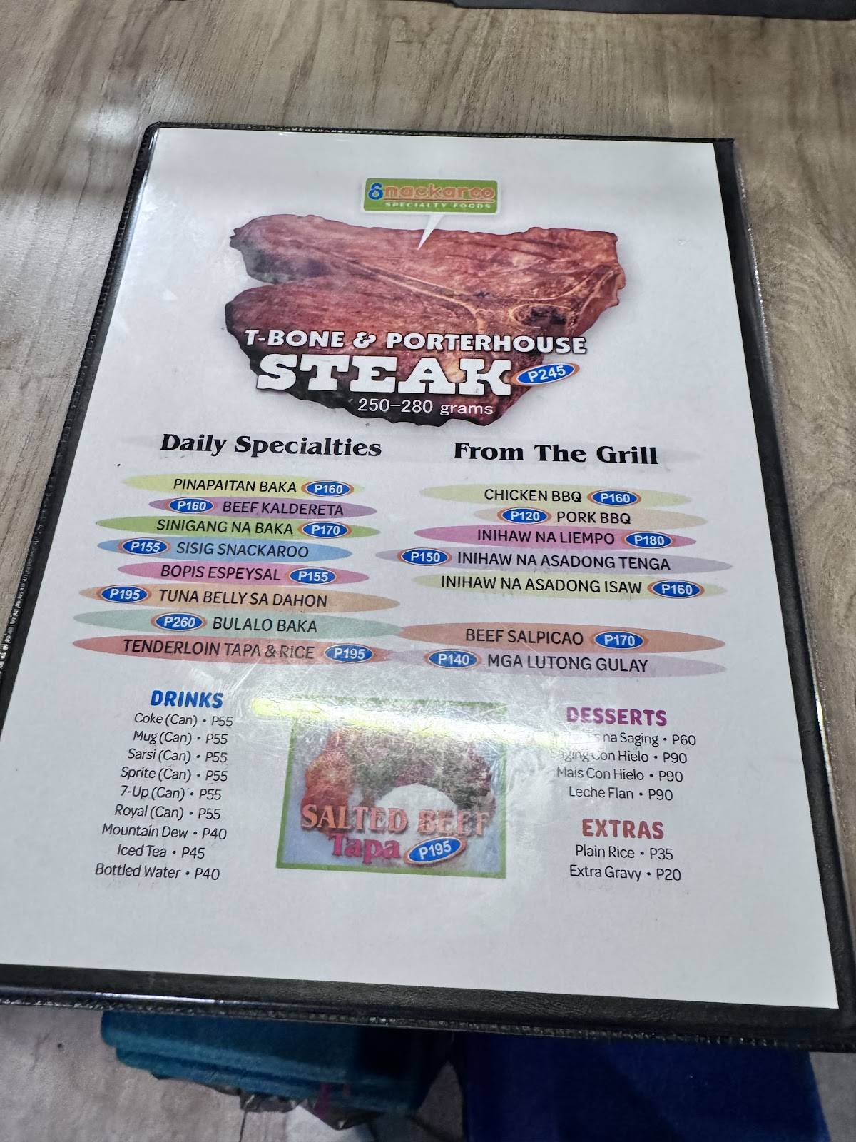Carta de parrilla Snackaroo Specialty Foods, Ciudad Quezon