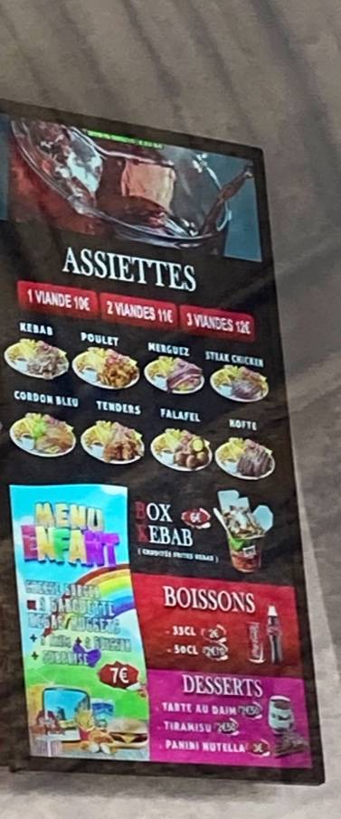 Menu au So délice kebab Intra-Muros restaurant, Saint-Malo
