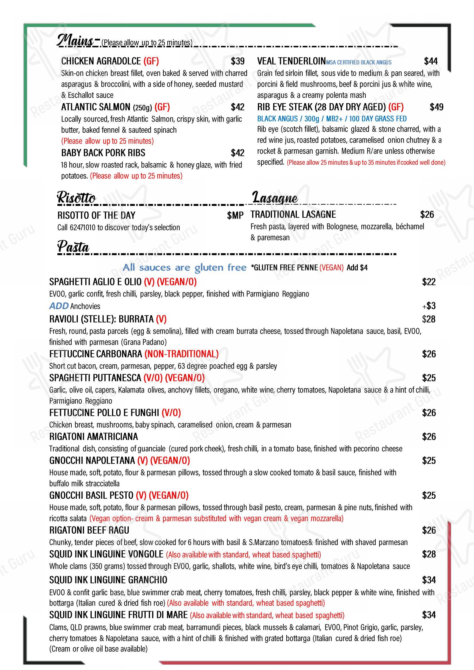 Menu at SoLita Pizzeria, Restaurant & Bar, Canberra