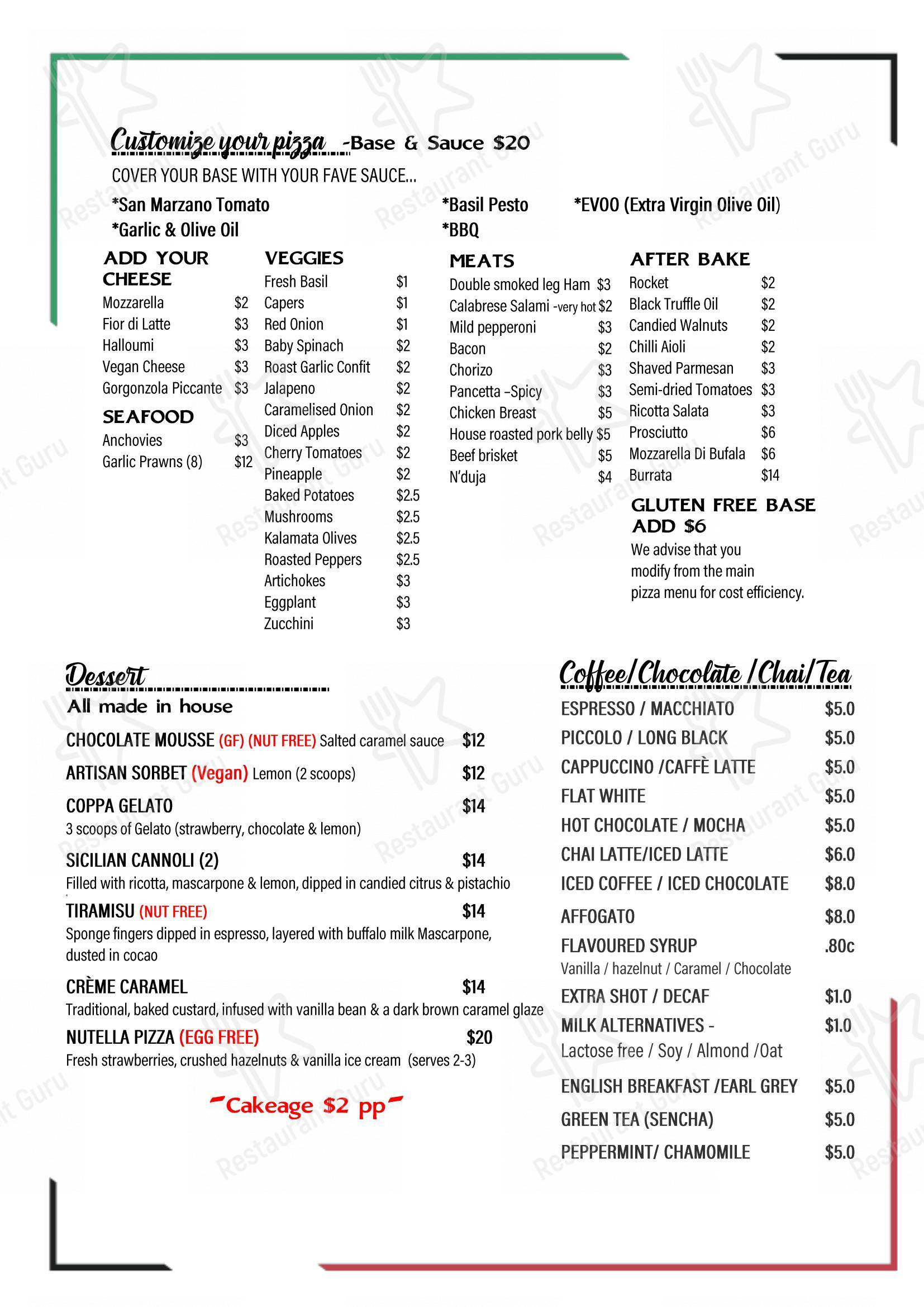 Menu at SoLita Pizzeria, Restaurant & Bar, Canberra