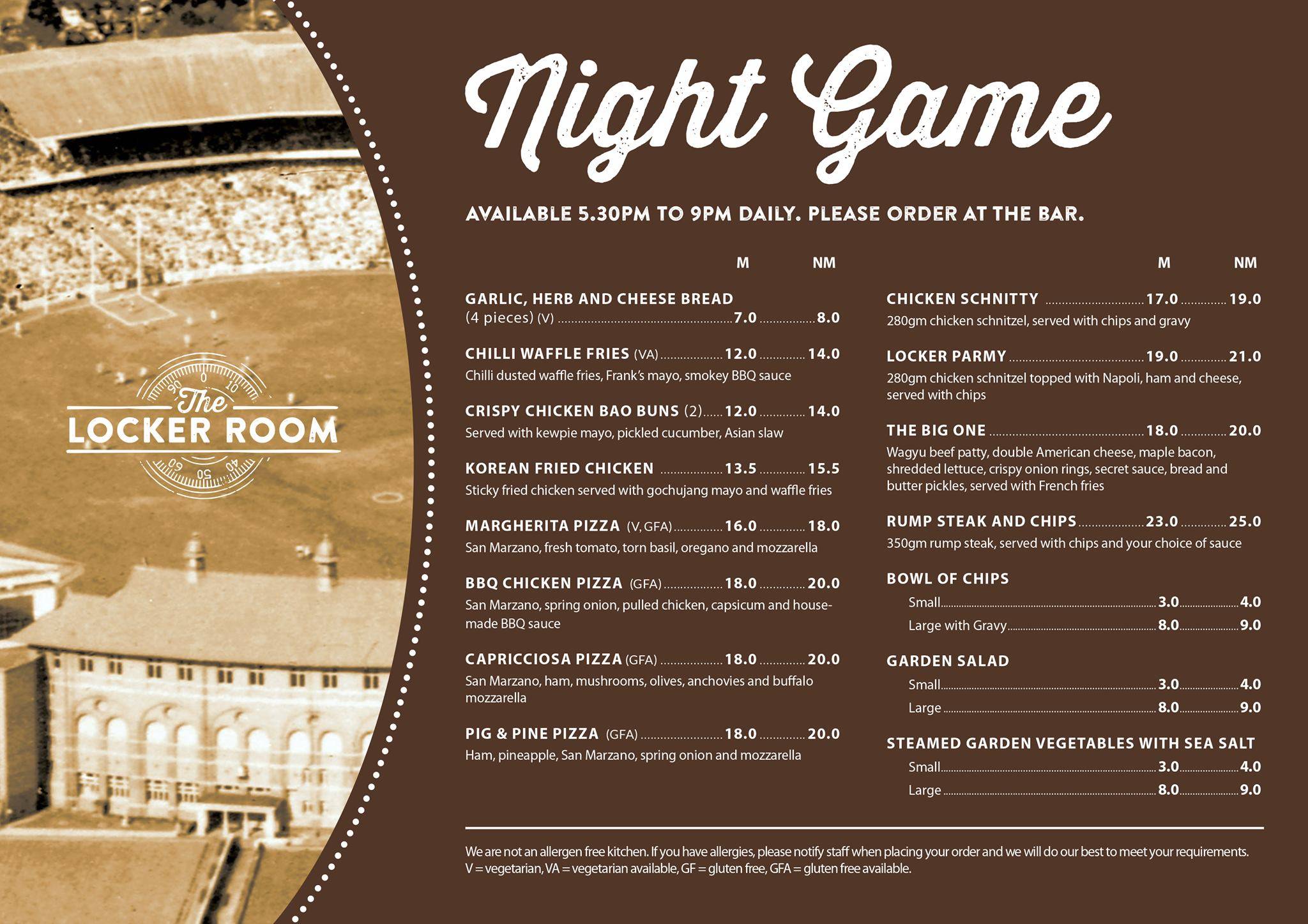 Menu at The Locker Room @ SS&A Albury pub & bar, Albury