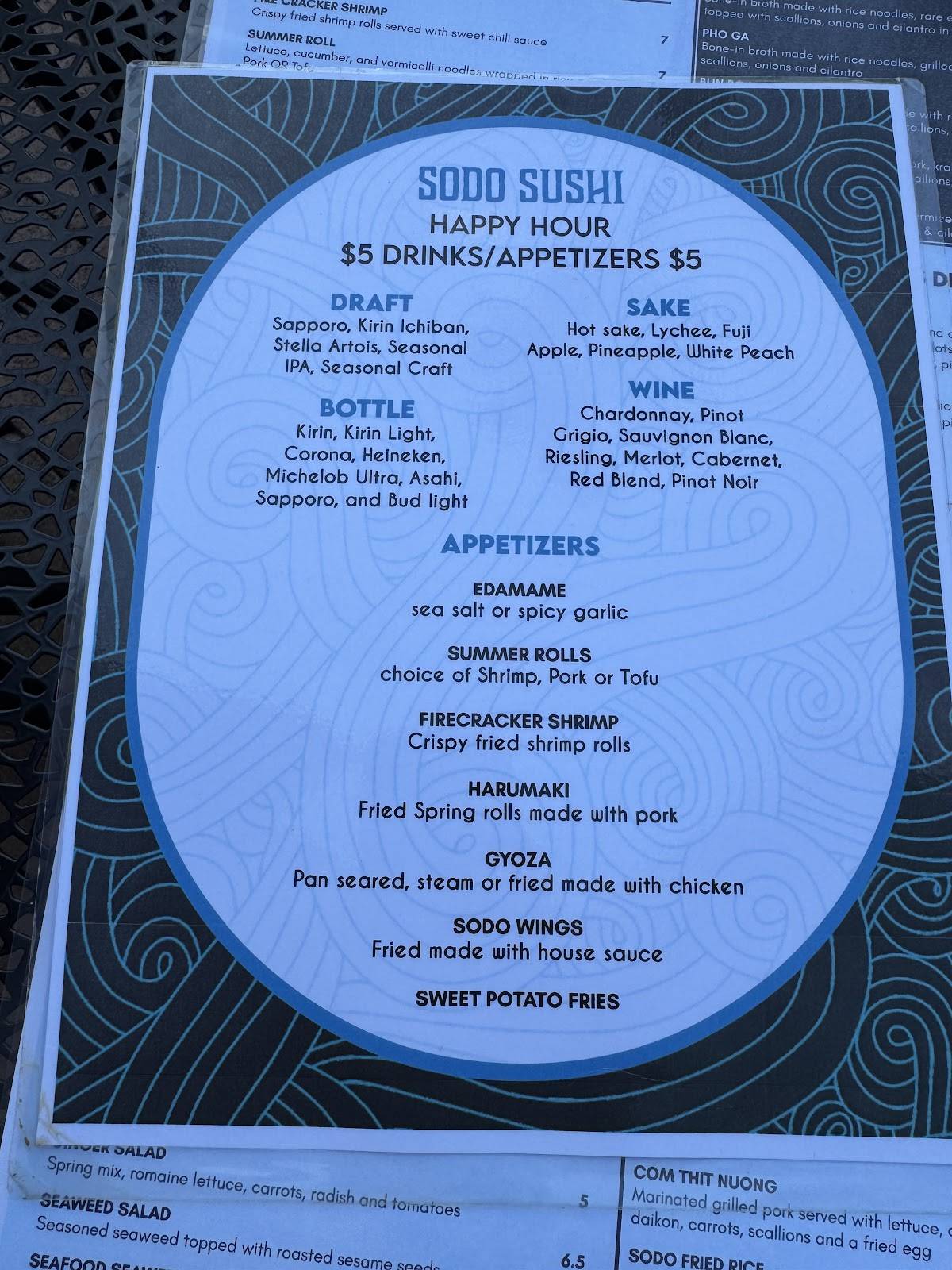 Menu at Sodo Sushi Bar and Grill, Orlando