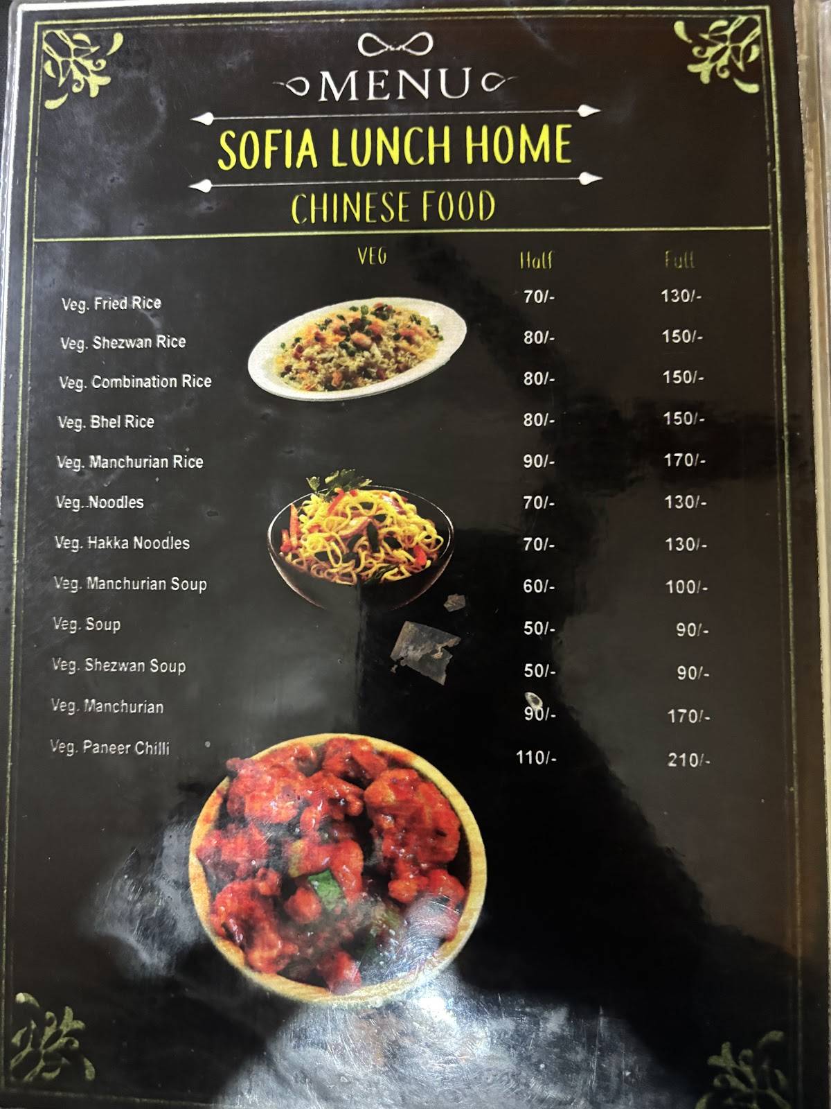 Menu at Sofia Lunch home, Silvassa