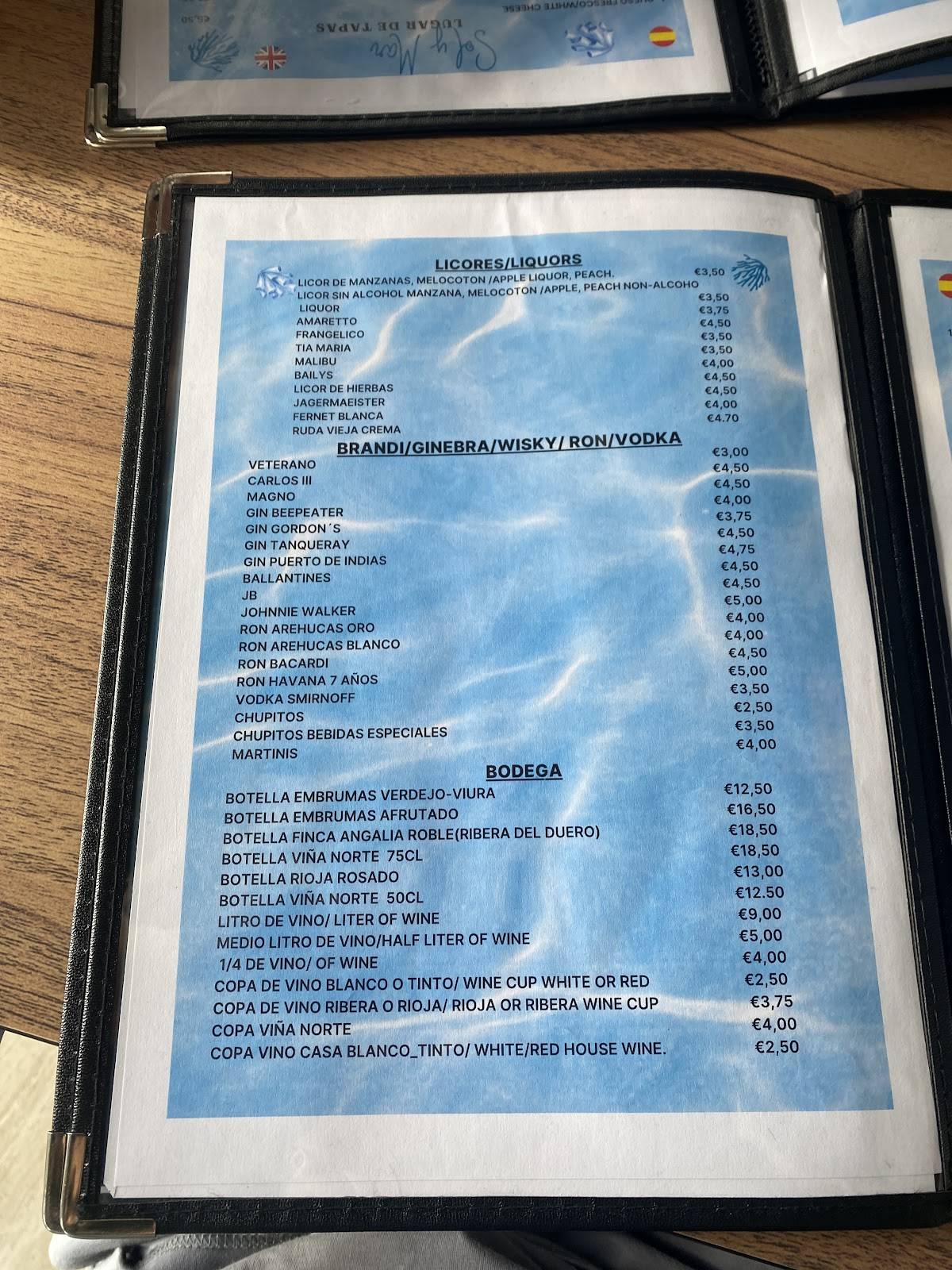 Menu at Sol y mar Lugar de tapas restaurant, Las Galletas