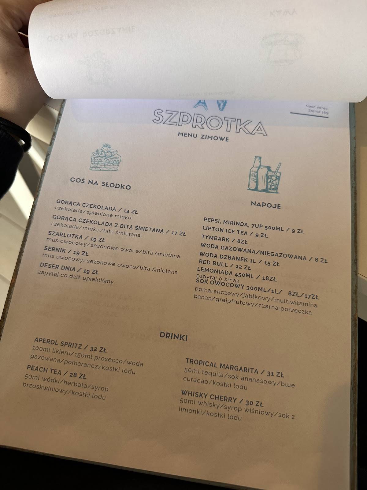Menu at Restauracja Szprotka restaurant, Solina