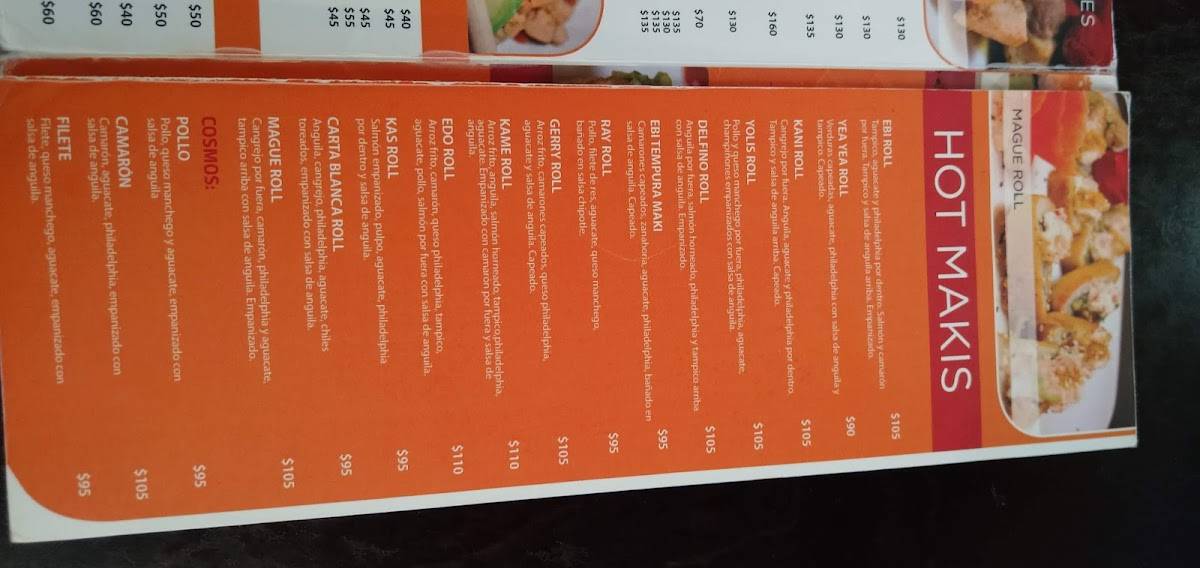 Carta de Sora Sushi Bar, Reynosa