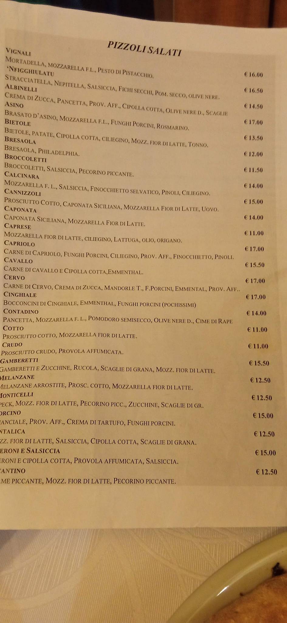 Menu da Pizzeria Pizzoleria Le Monache, Sortino