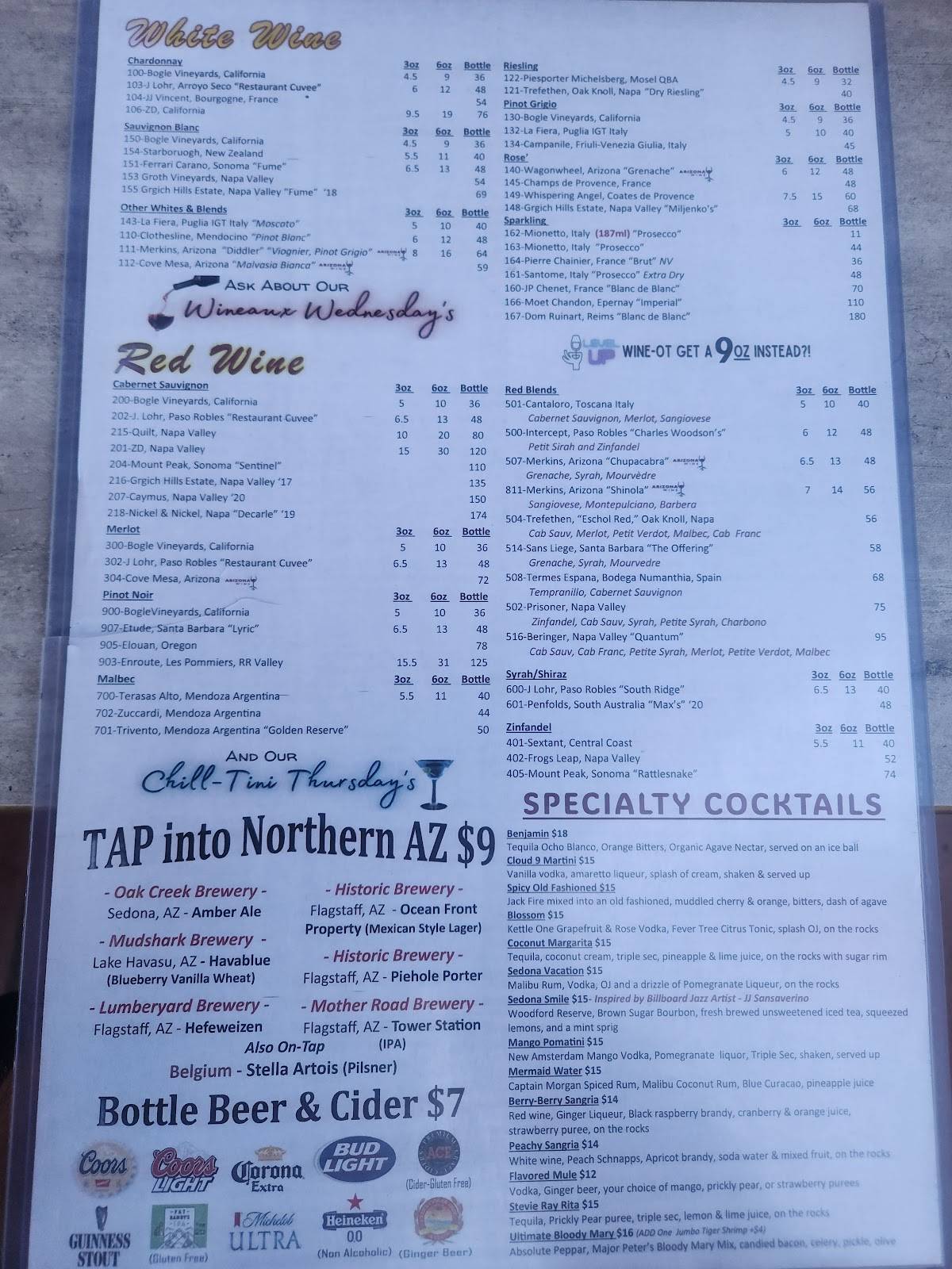 Menu at Sound Bites Grill restaurant, Sedona