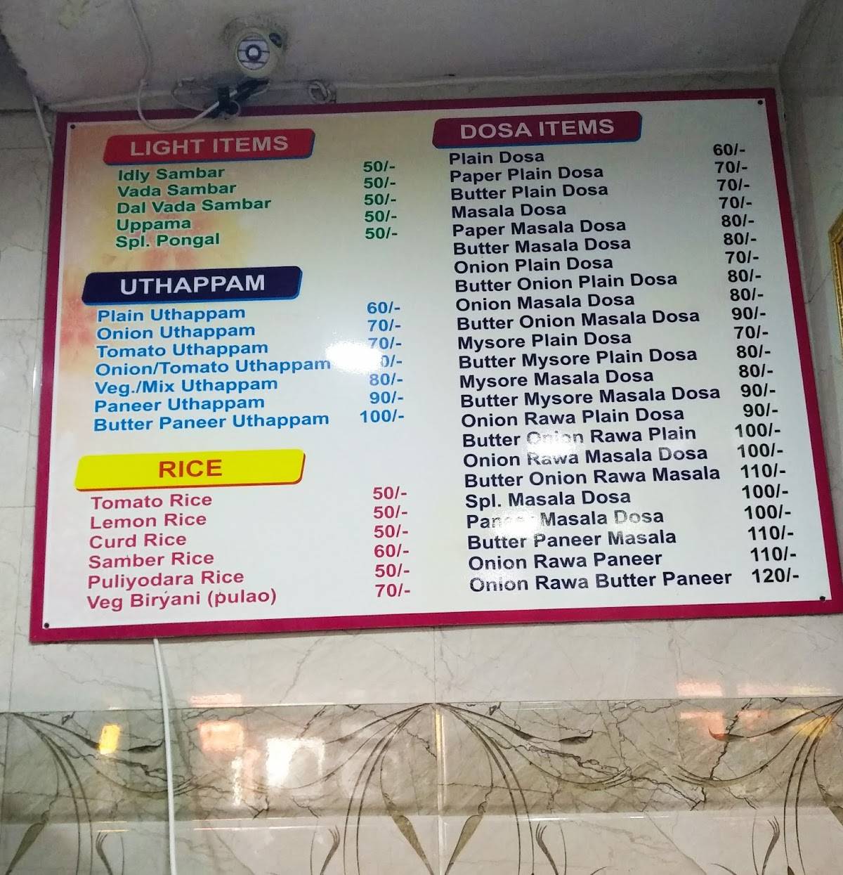 Menu at South Corner, New Delhi, J5RP+P86
