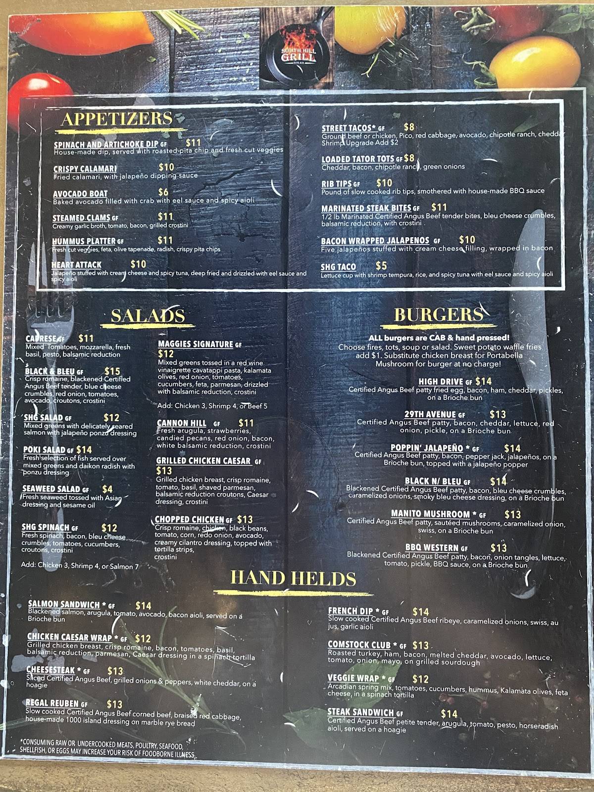 Menu at South Hill Grill restaurant, Spokane, E 57th Ave