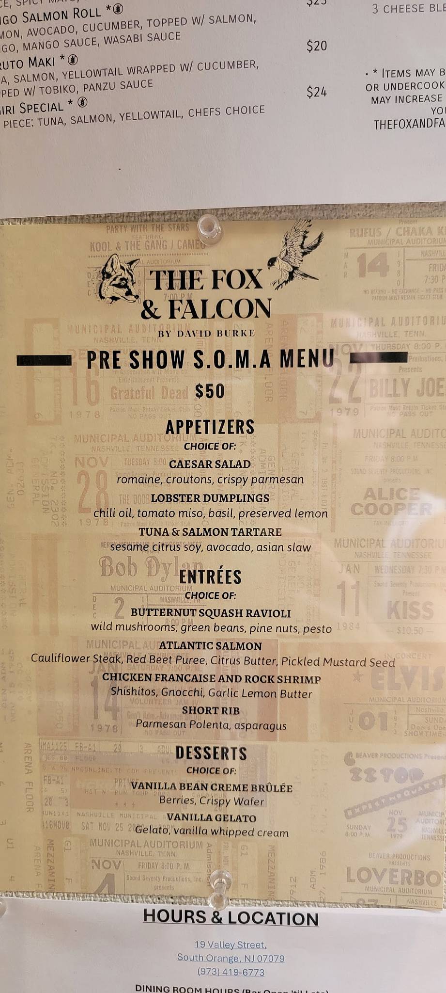 Menu at The Fox & Falcon by David Burke pub & bar, South Orange