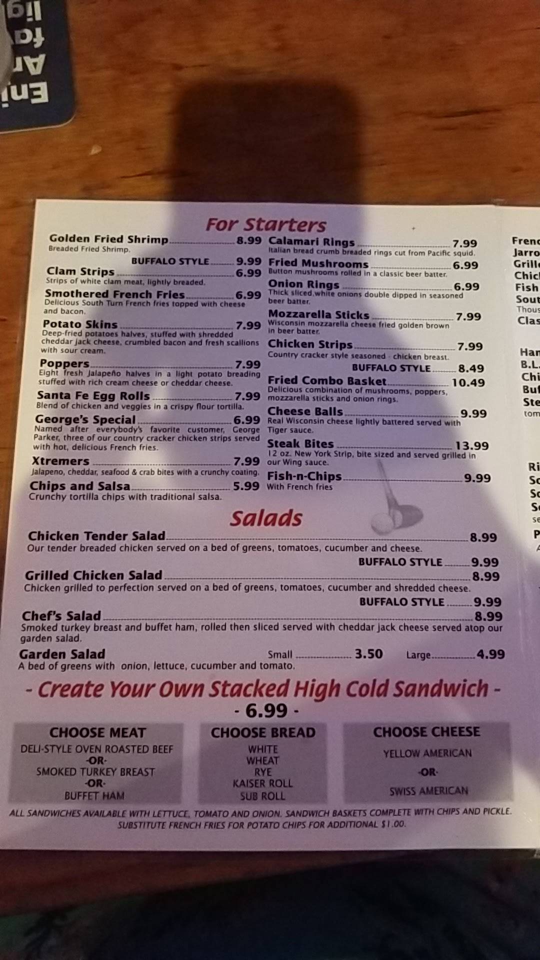 Menu at South Turn Lounge & Restaurant, Daytona Beach