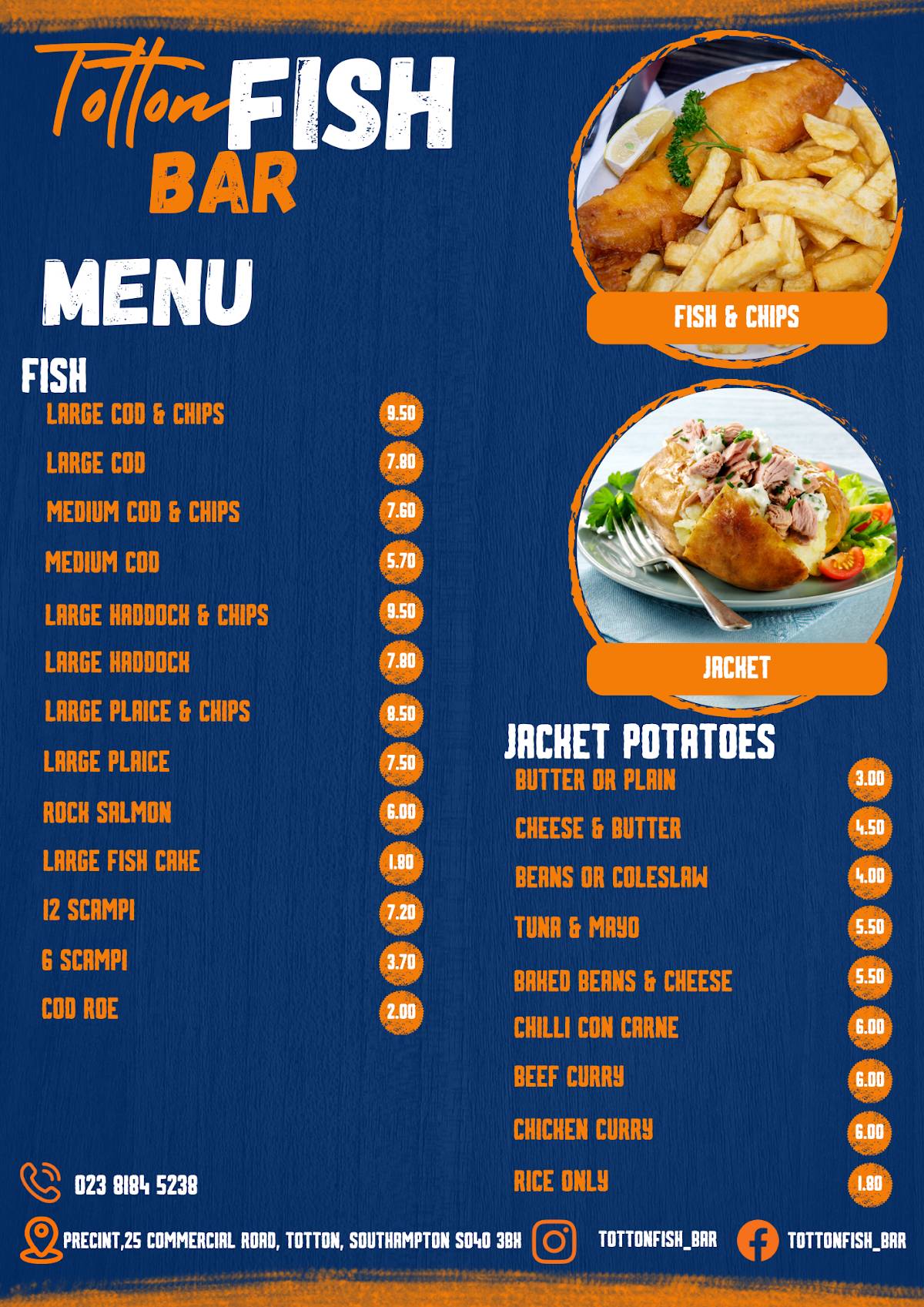 Menu at Totton Fish Bar, Southampton