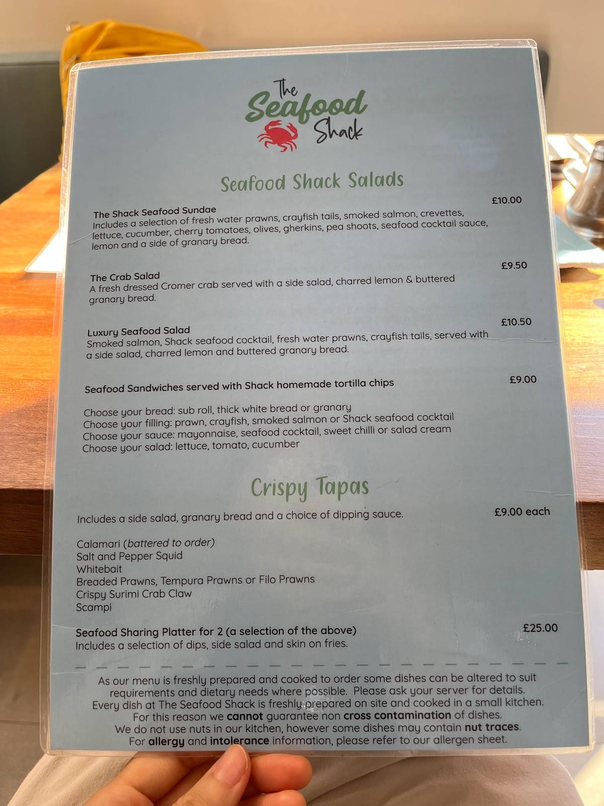 Menu at The Seafood Shack restaurant, Southend-on-Sea, 32-35 Eastern ...