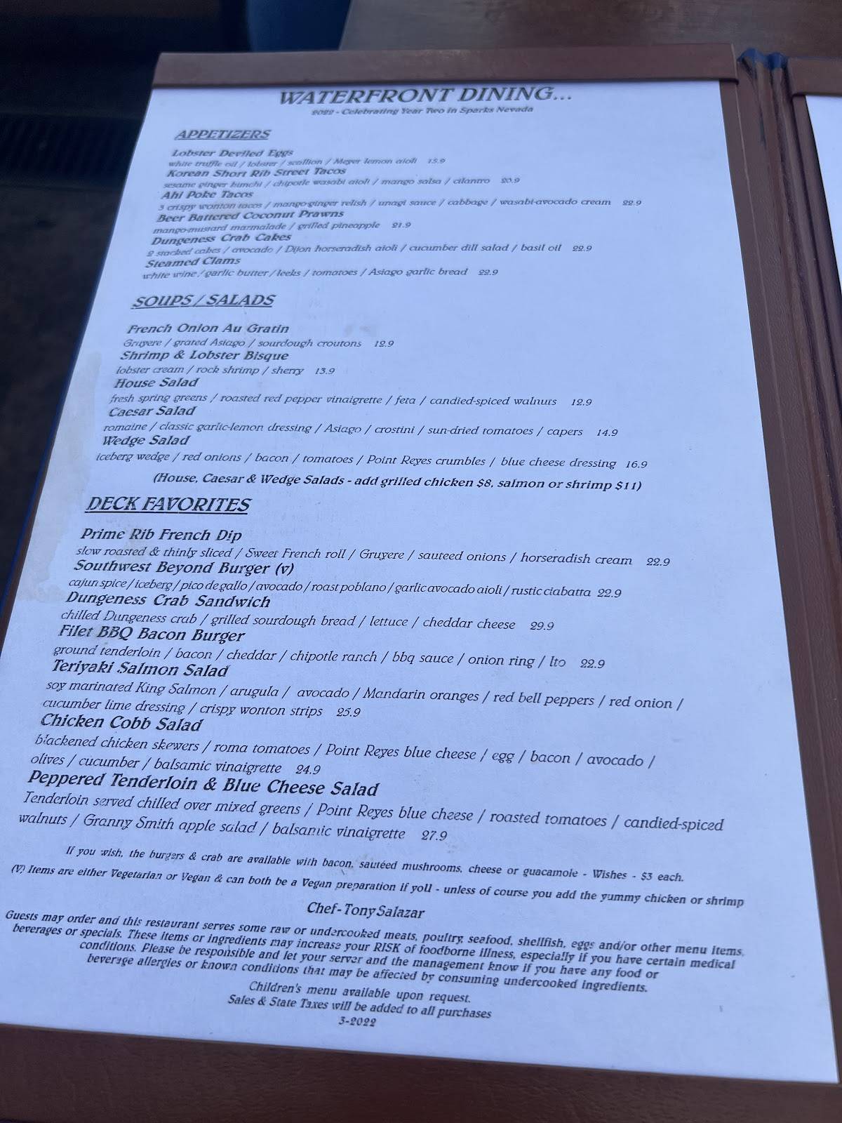 Menu at Sparks Water Bar, Sparks