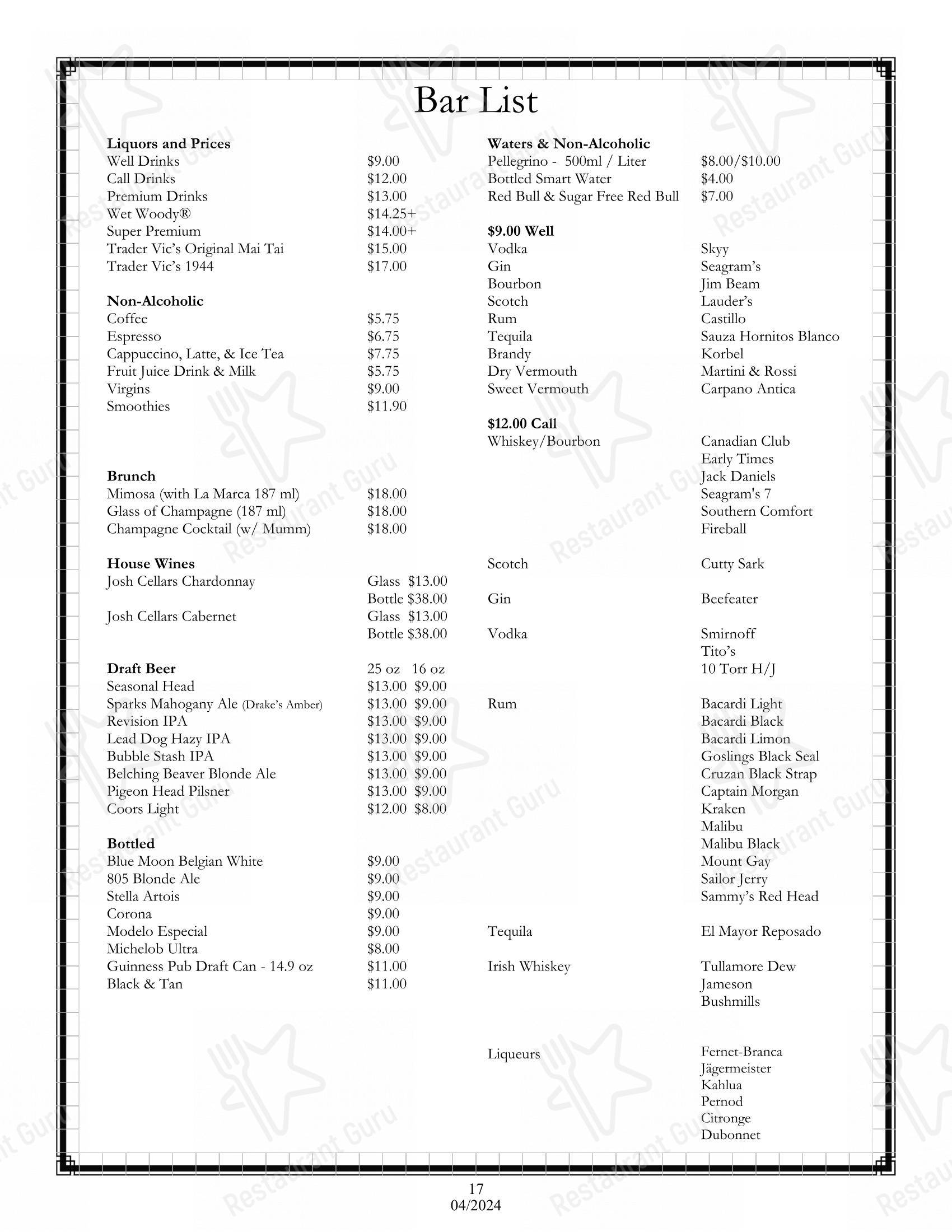 Menu at Sparks Water Bar, Sparks