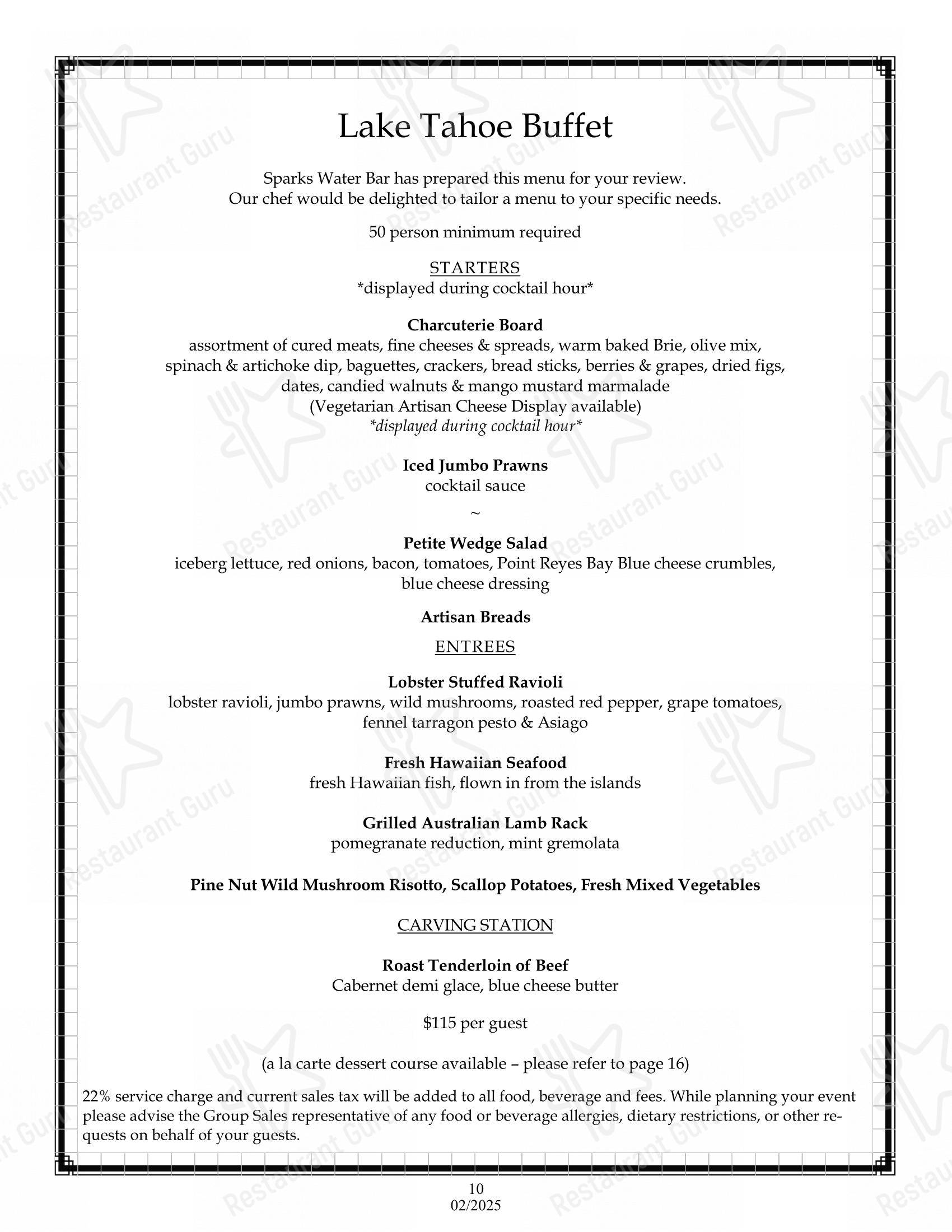 Menu at Sparks Water Bar, Sparks